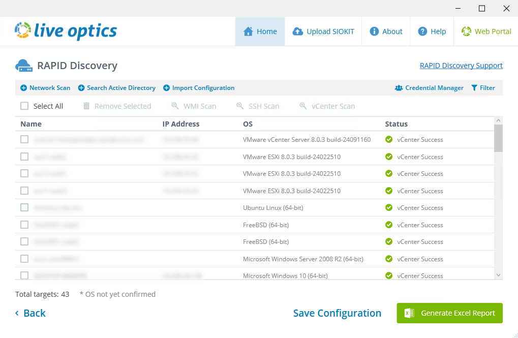 Live Optics | 래피드 디스커버리 | RAPID Discovery를 사용하여 VMware vCenter 검사 완료 ...