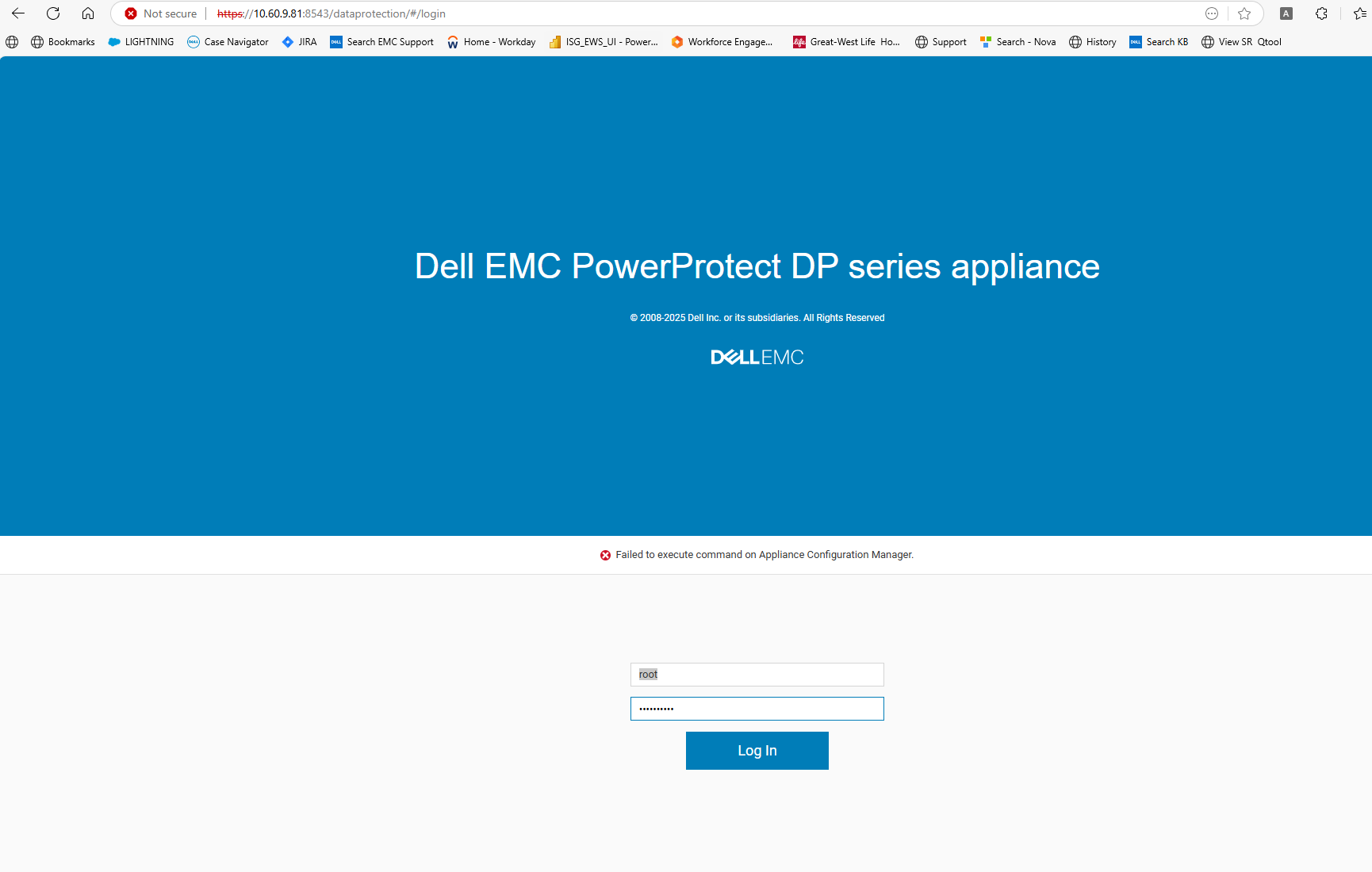 IDPA ACM UI shows "Failed to execute command on Appliance Configuration Manager" | Dell Swaziland