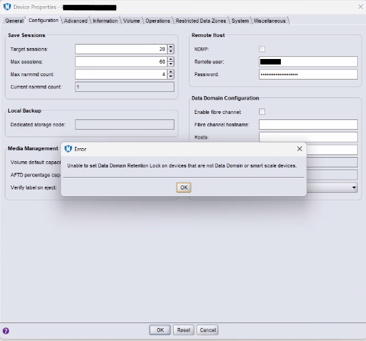 NetWorker: No se puede aplicar DD Retention Lock en un dispositivo Data ...