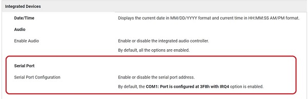 Option du BIOS pour désactiver le port COM non disponible sur OptiPlex ...