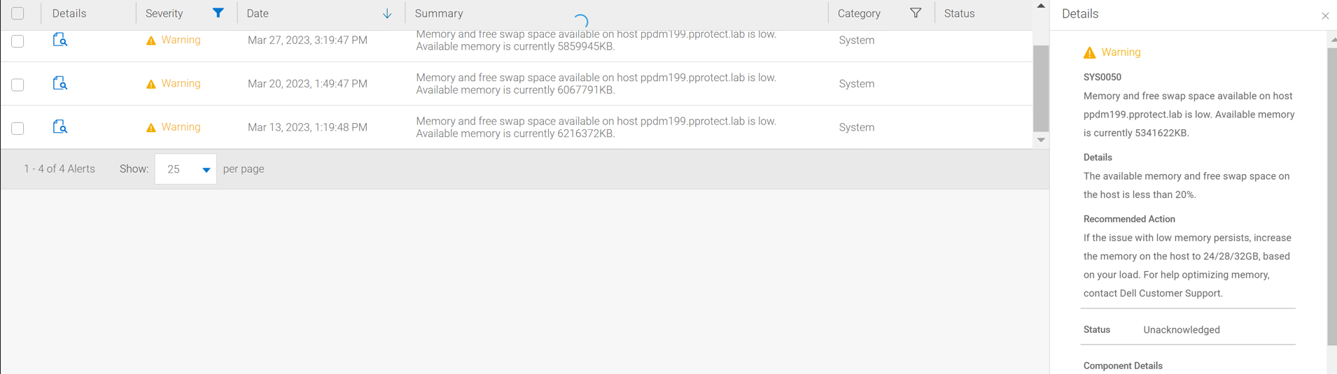 PowerProtect DM5500: Memory and Free Swap Space Available on Host ppdm ...