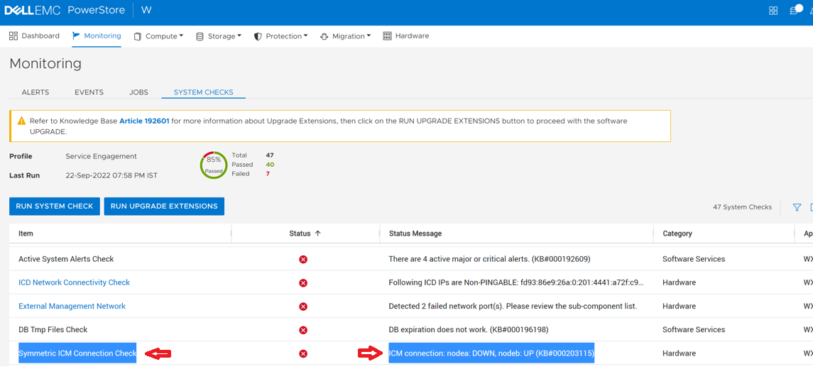 PowerStore: Heath Check package check for asymmetric ICM connections fails | Dell US