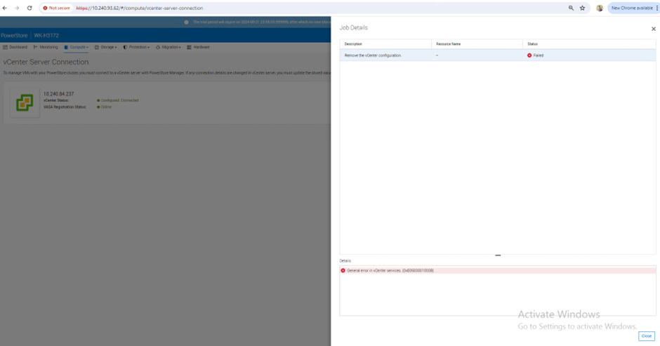 PowerStore: vCenter Connection cannot be disconnected or updated due to ...