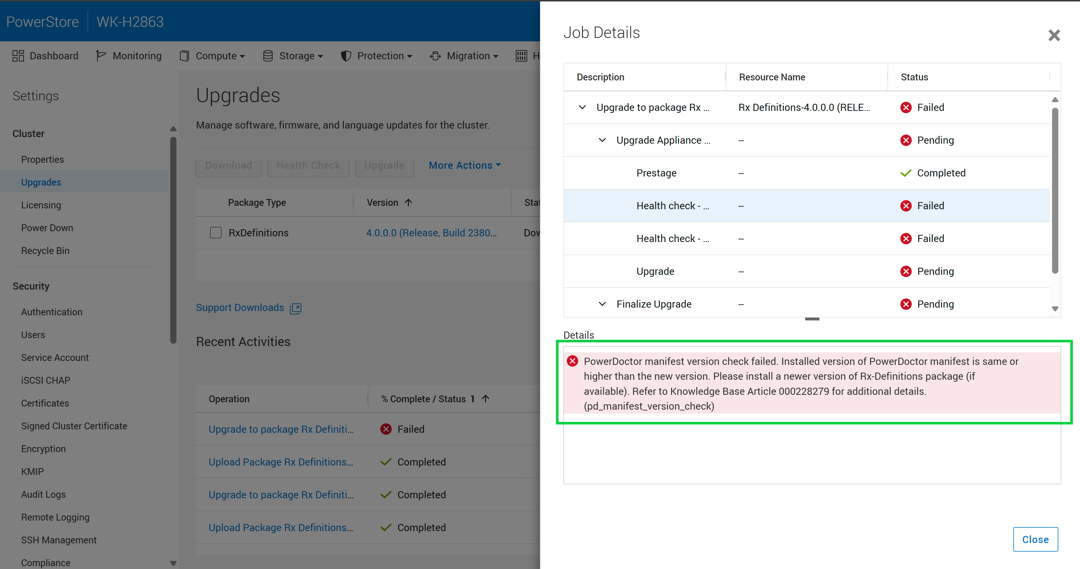 PowerStore: Pre upgrade health check (PUHC) to ensure Compatibility and Version Control for Rx ...
