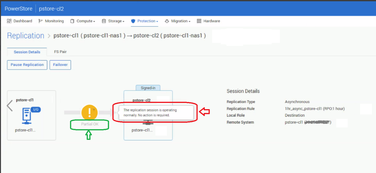 PowerStore: Destination reports Partial OK, but tooltip displays ...