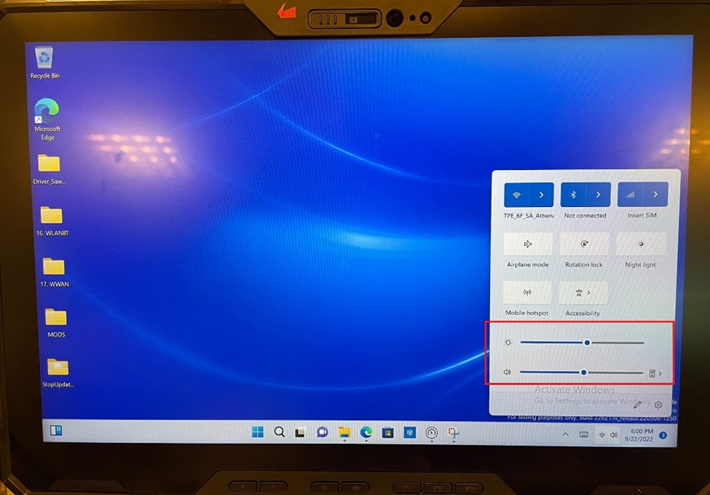 Latitude 7230 Rugged Extreme Tablet Brightness and Volume Slider Bar Settings Change to Maximum ...