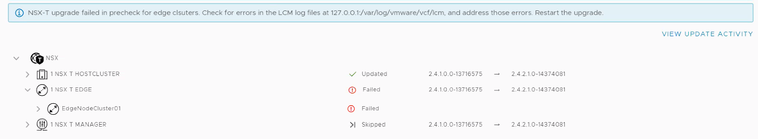 Dell EMC VxRail: Edge 클러스터에 대한 사전 검사에서 VxRail 기반 VCF NSX-T 업그레이드가 실패함 ...