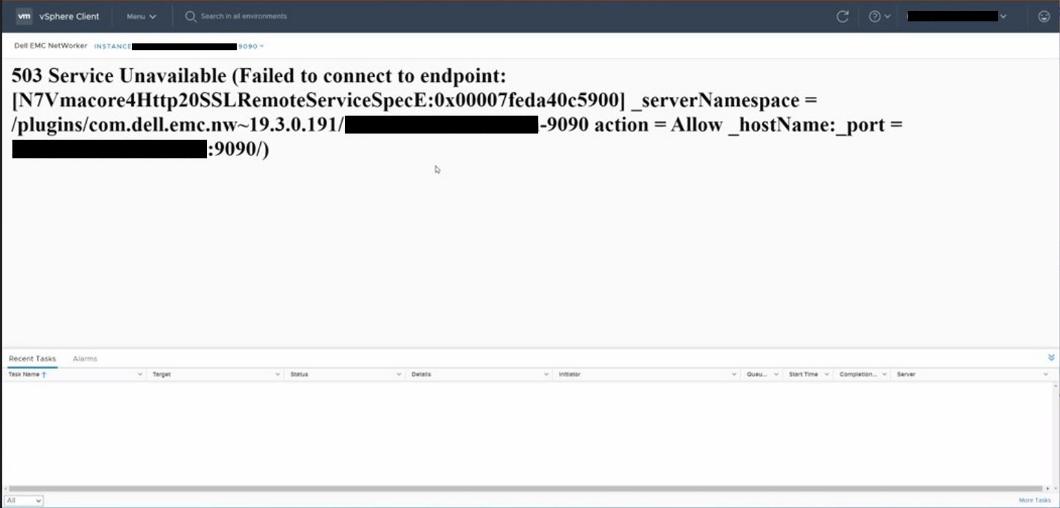 NetWorker: vSphere Plug-in fails to connect to NetWorker with "no ...