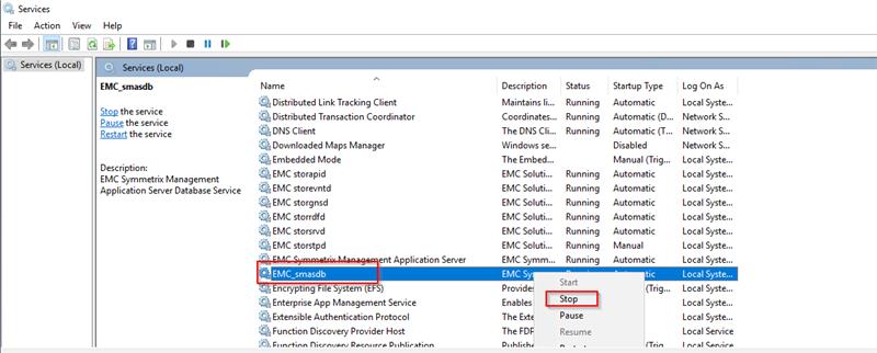 Unisphere For PowerMax: How to stop and start the SMAS and smas_db ...