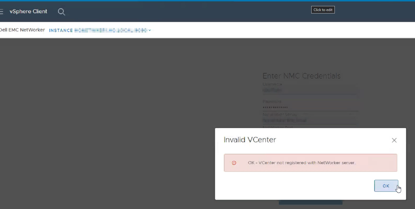 NetWorker: vCenter plug-in and VCUI login fails with "vCenter not registered with NetWorker ...