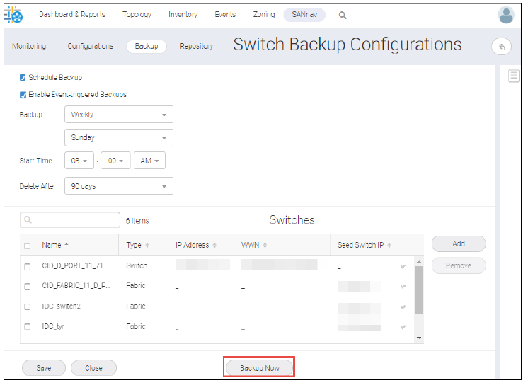 Connectrix Brocade BシリーズSANnav：スイッチ構成のバックアップとリストア | Dell 日本