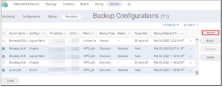 Connectrix Brocade B-Series SANnav: 스위치 구성 백업 및 복원 | Dell 대한민국
