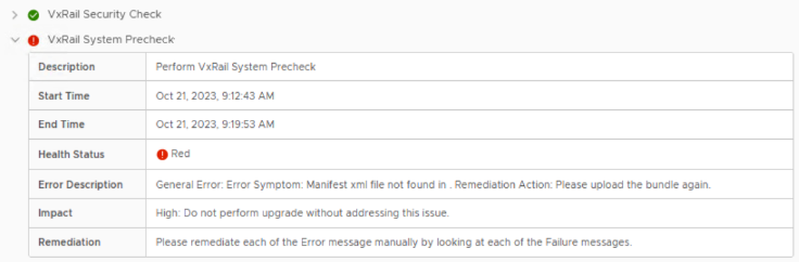 VCF on VxRail: Upgrade Pre-checks "Error Symptom: Manifest xml file not found in" | Dell US