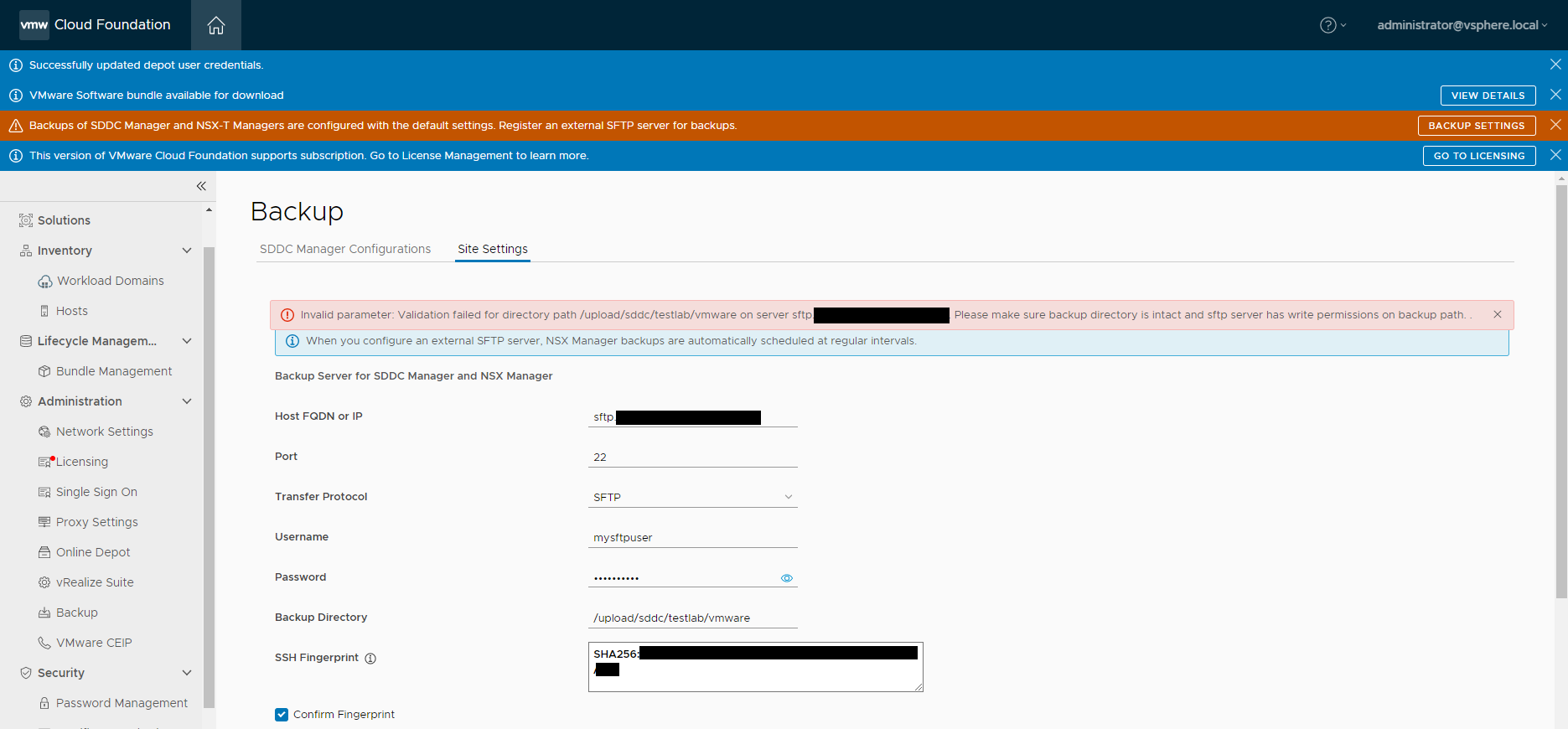 VCF on VxRail: Backup Configuration Fails with Invalid Parameter | Dell US