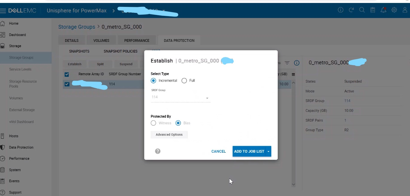 Unisphere for PowerMax: SRDF ustanawia akcję dla urządzeń SRDF Metro ...